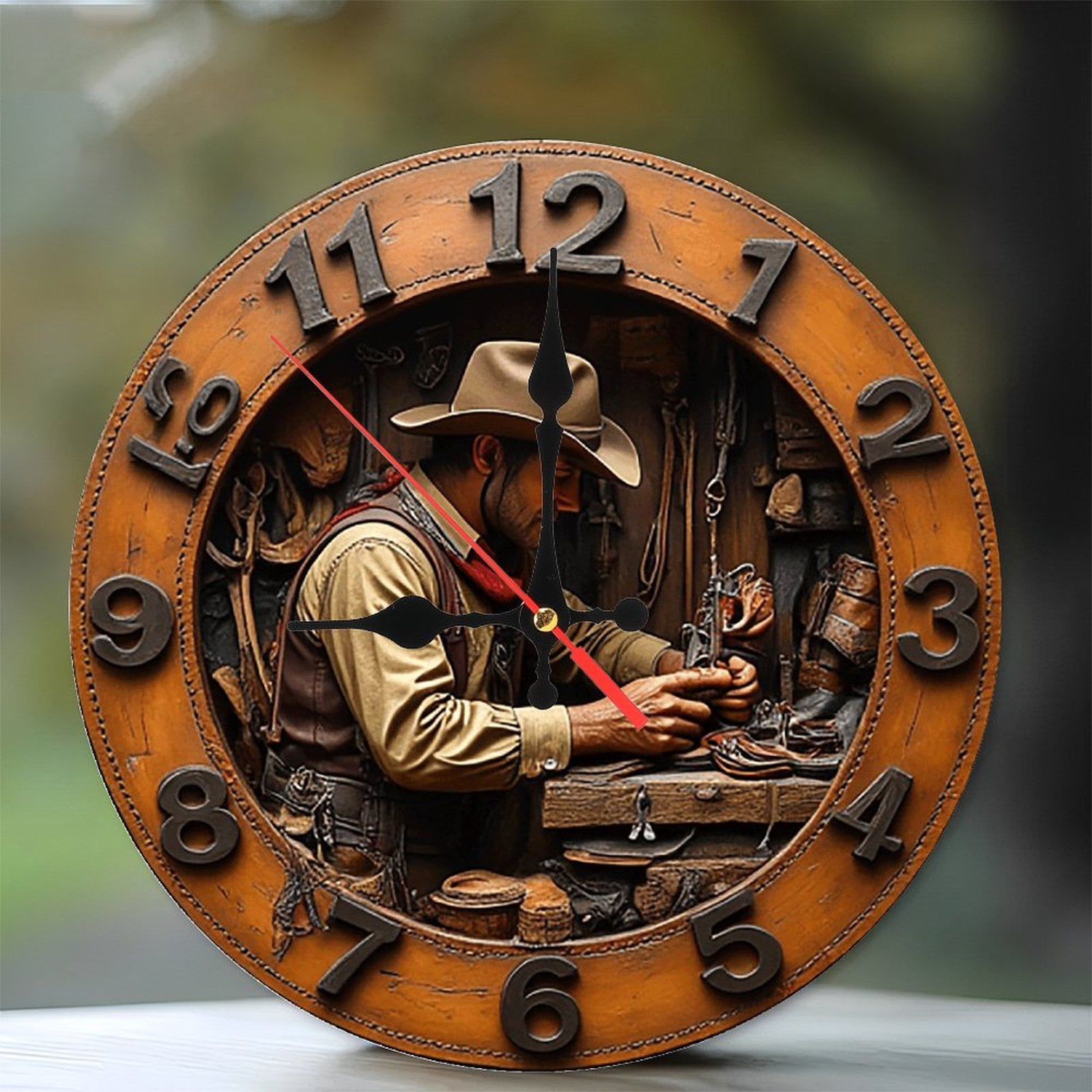 Cowboy Cobbler Resin Clock Wall Decor 10-Inch Silent Wooden Wall Clock ...