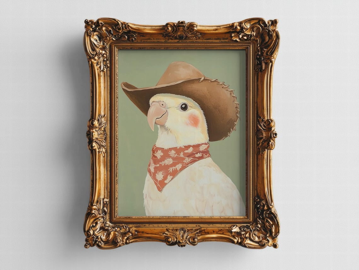 Cowboy Cockatiel Wall Art, Bird Poster, Western Farmhouse Decor, Animal ...