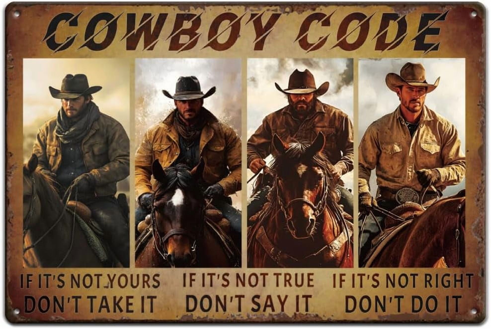 Cowboy Code Tin Signs Cowboys Riding Metal Sign Funny Iron Vintage Wall ...