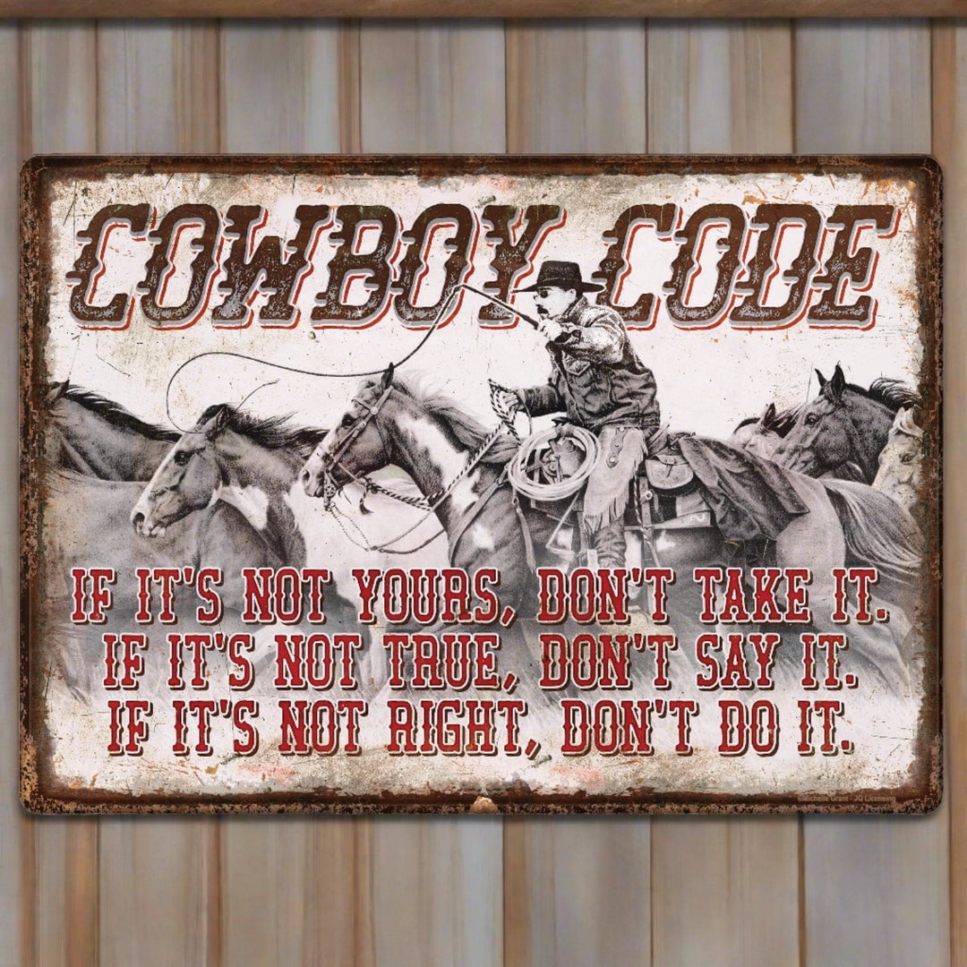Cowboy Code Western Rules Metal Sign Vintage Ranch Wall Decoration Tin ...