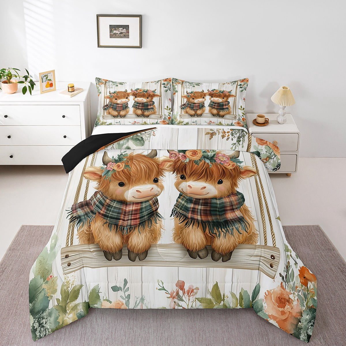 Cowboy Comforter Set,Vintage Highland Cow Bedding Set,Western Cowhide ...