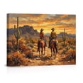 Cowboy Couple Riding In Desert Sunset Classic Western Modern For Living ...