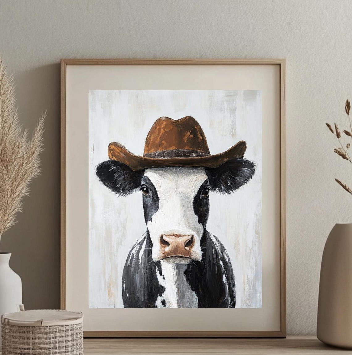 Cowboy Cow Wall Art Print, Western Nursery Decor - Walmart.com