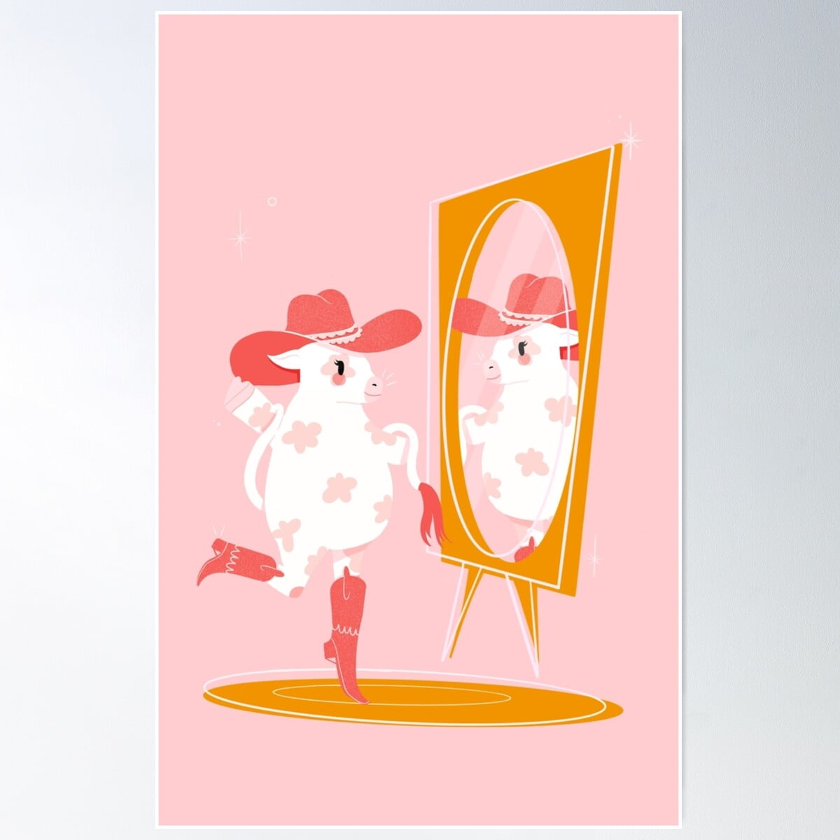 Cowboy Cow | Western Animal | Pink Cowgirl Poster Wall Art, Modern Wall ...