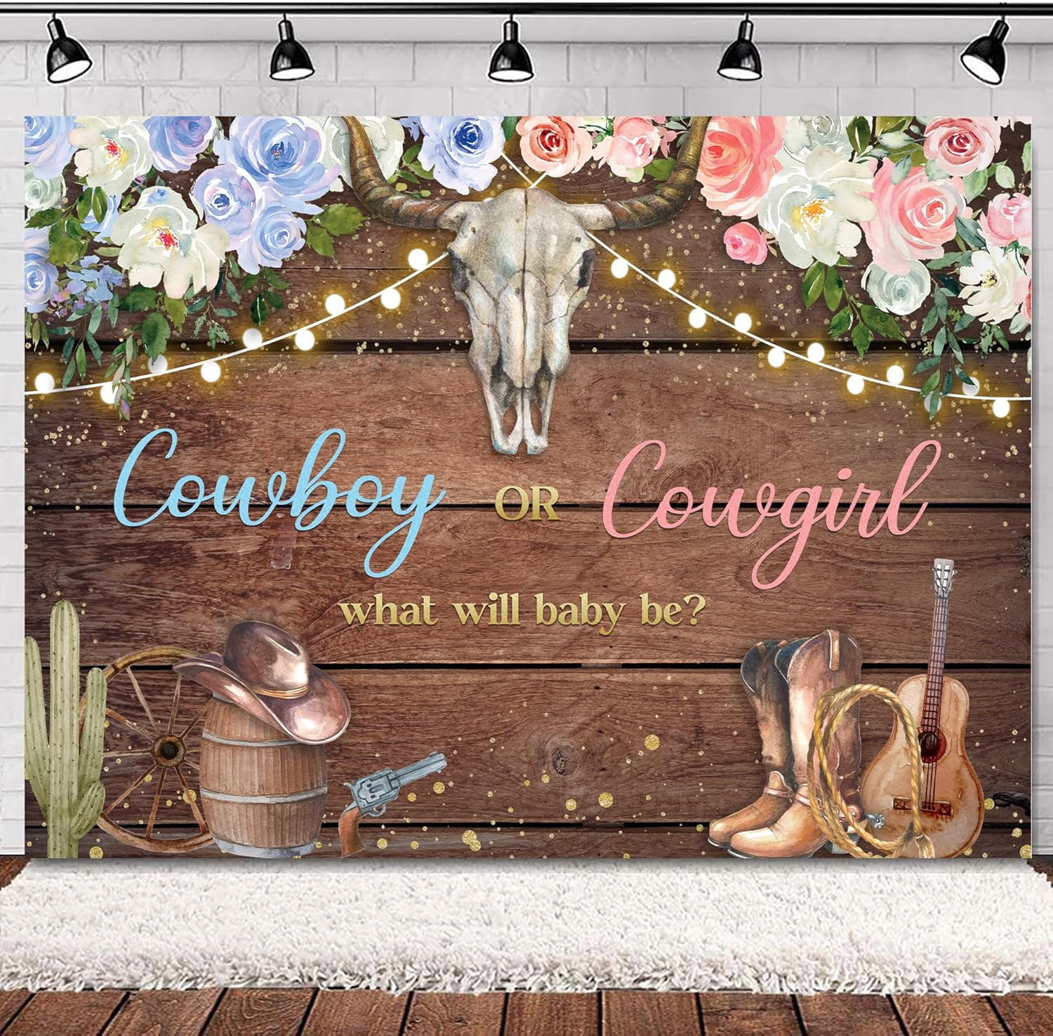 Cowboy or Cowgirl Gender Reveal Backdrop Western What Will Baby Be ...