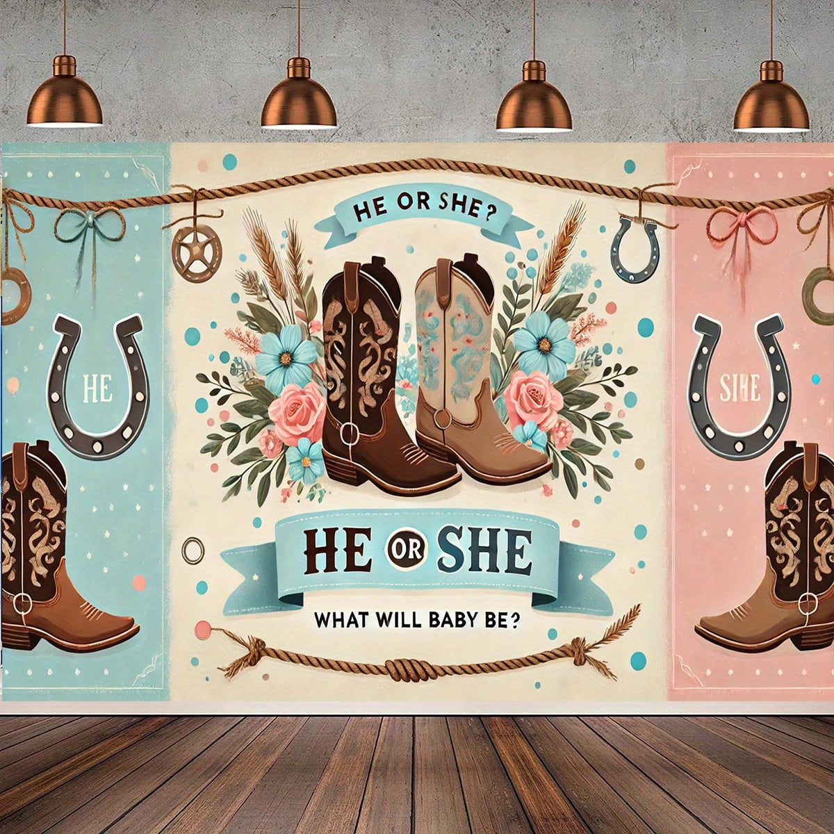 Cowboy or Cowgirl Gender Reveal Backdrop She or He What Will Baby Be ...