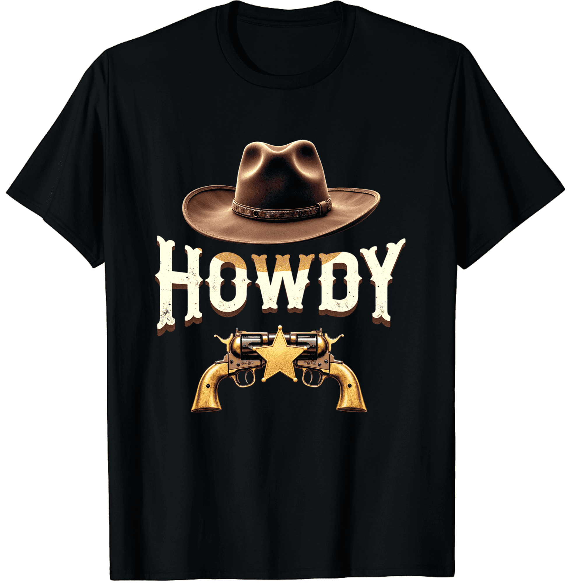 Cowboy Cowgirl Rodeo Hat Western Southern Country Howdy Graphic Black T ...