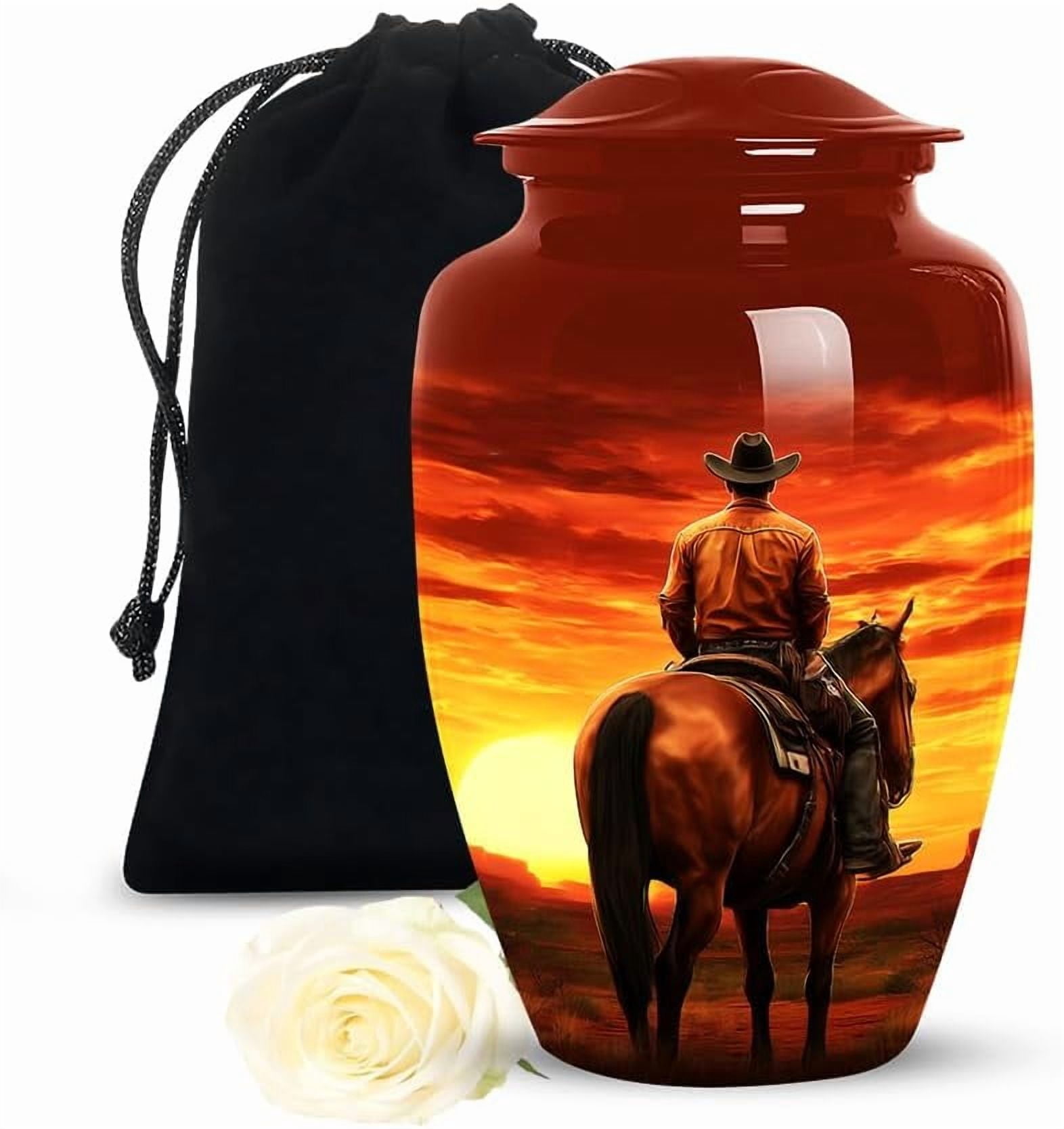 Cowboy Cremation Urn For Adult Ashes – Cowboy Sunset Memorial Urn Human ...