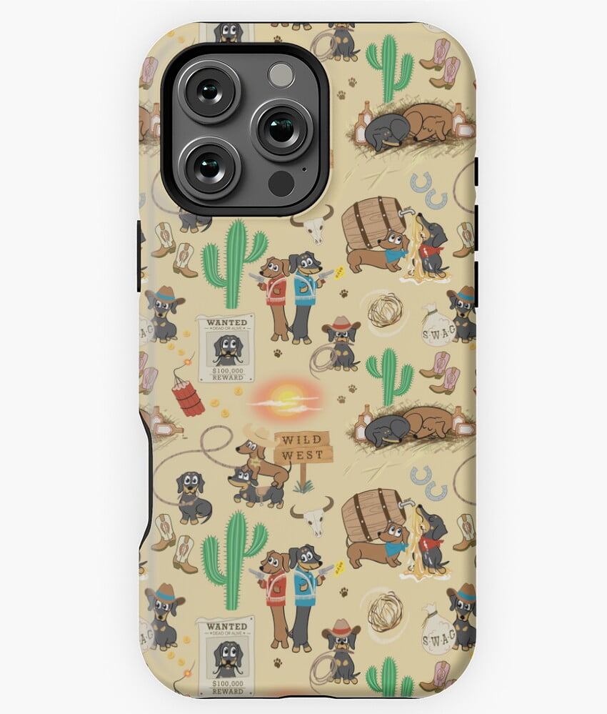 Cowboy Dachshunds Wild West Sand Phone Case for iPhone 16 15 14 13 12 ...