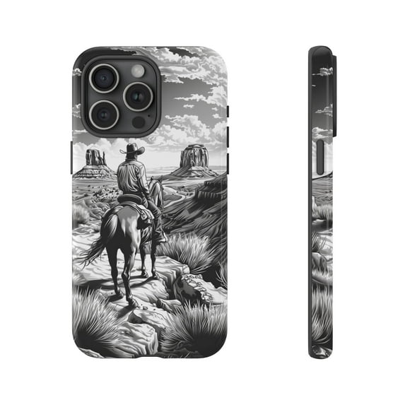 Cowboy Desert Horse Black White Drawing Phone Case for iPhone 17 16 15 ...