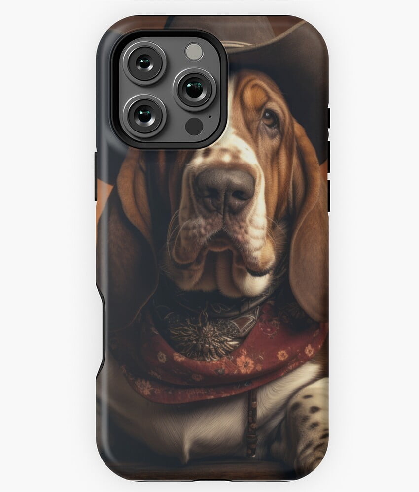 Cowboy Dog Basset Hound Western Art Phone Case for iPhone 16 15 14 13 ...