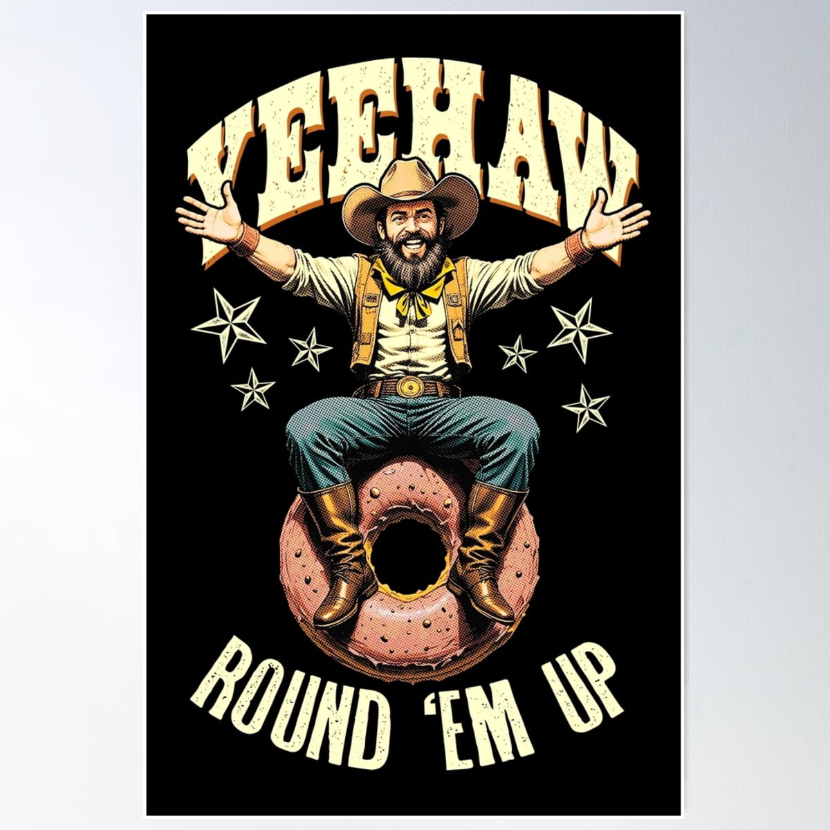 Cowboy Donut Lover Round Em Up Funny Retro Old West Donuts Poster Wall ...