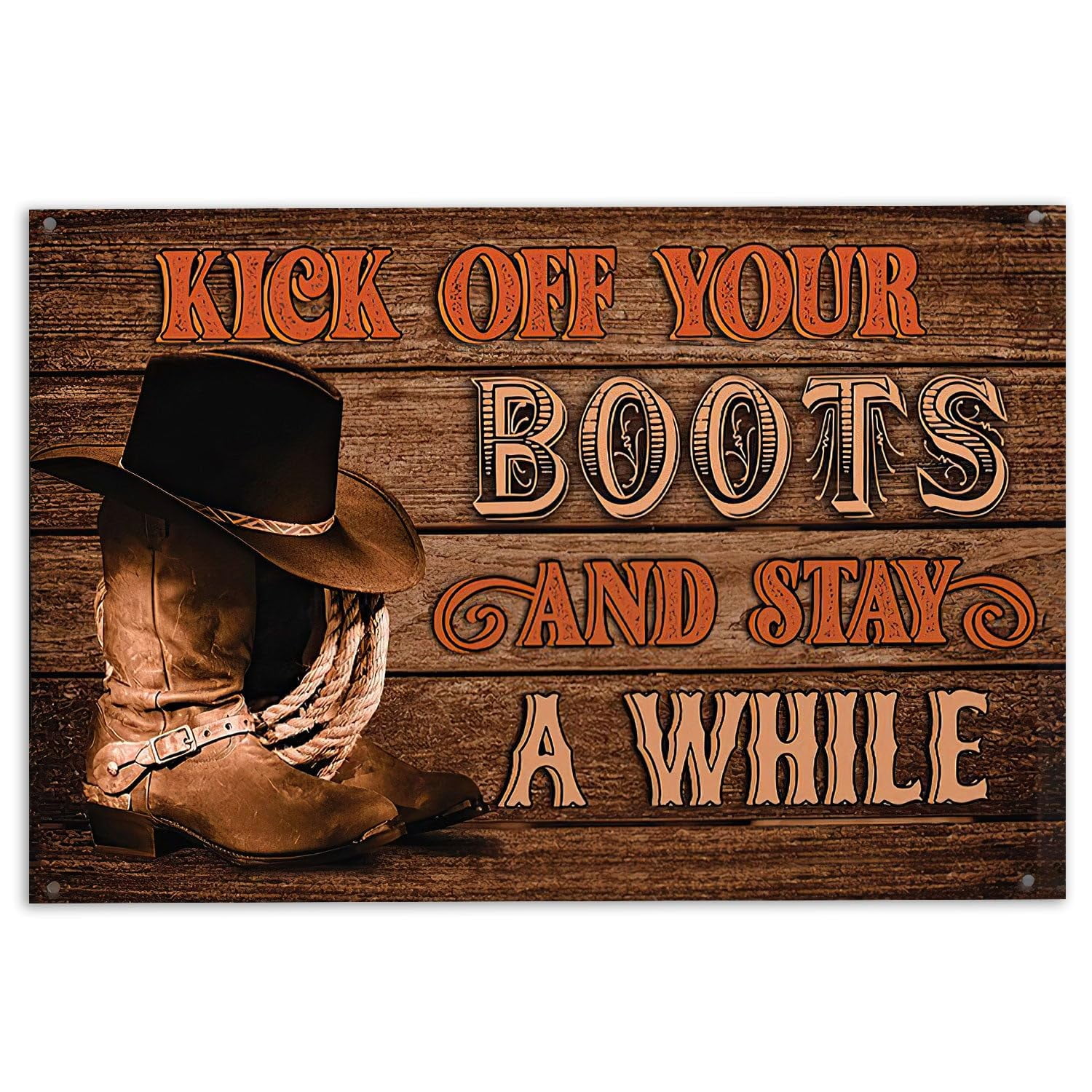 Cowboy Door Mat Kick Off Your Boots Wood Pattern Cowboy Cowgirl Brown ...