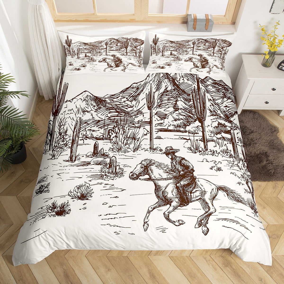 Cowboy Duvet Cover Twin, Western Bedding Set For Boys Men, Horse Hand ...
