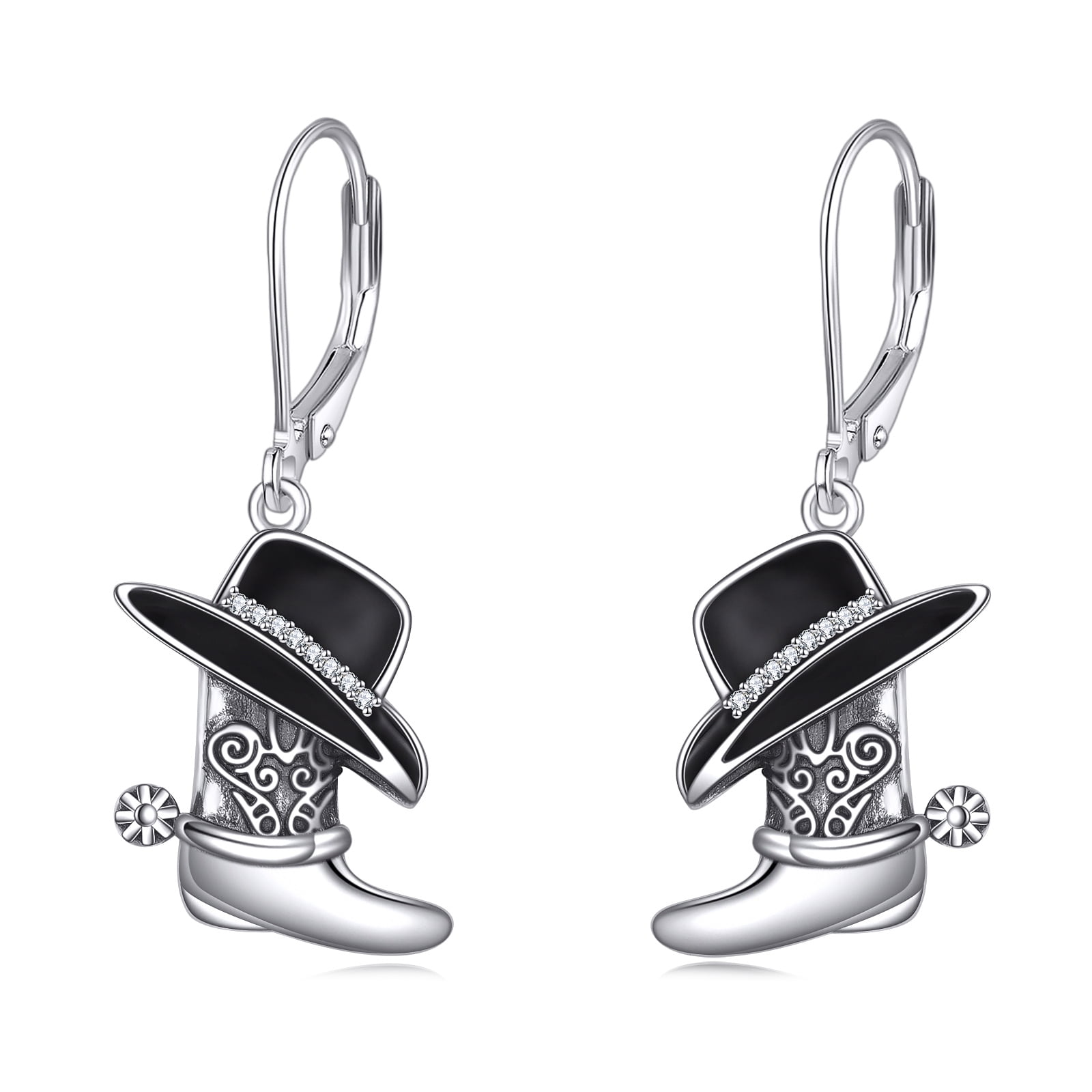 Cowboy Enamel Hat Cowgirl Earrings 925 Sterling Silver Western Cowboy ...