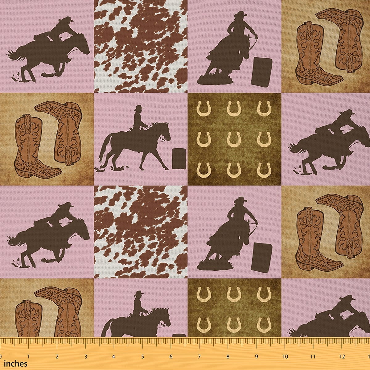 Cowboy Fabric by The Yard,Retro Cowgirls Boot Upholstery Fabric ...