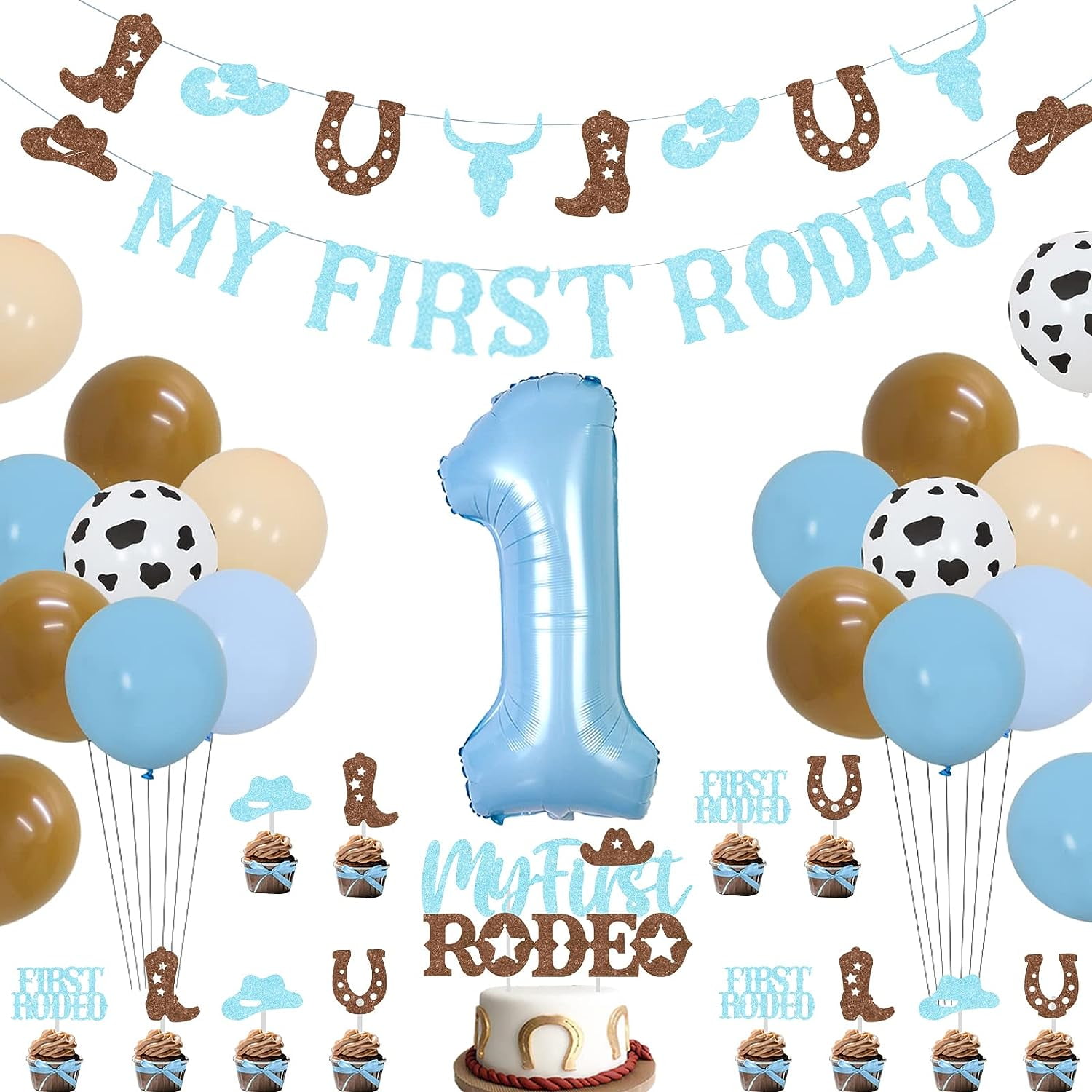 Cowboy First Birthday Decorations, 1st Rodeo Birthday Decorations Boy ...