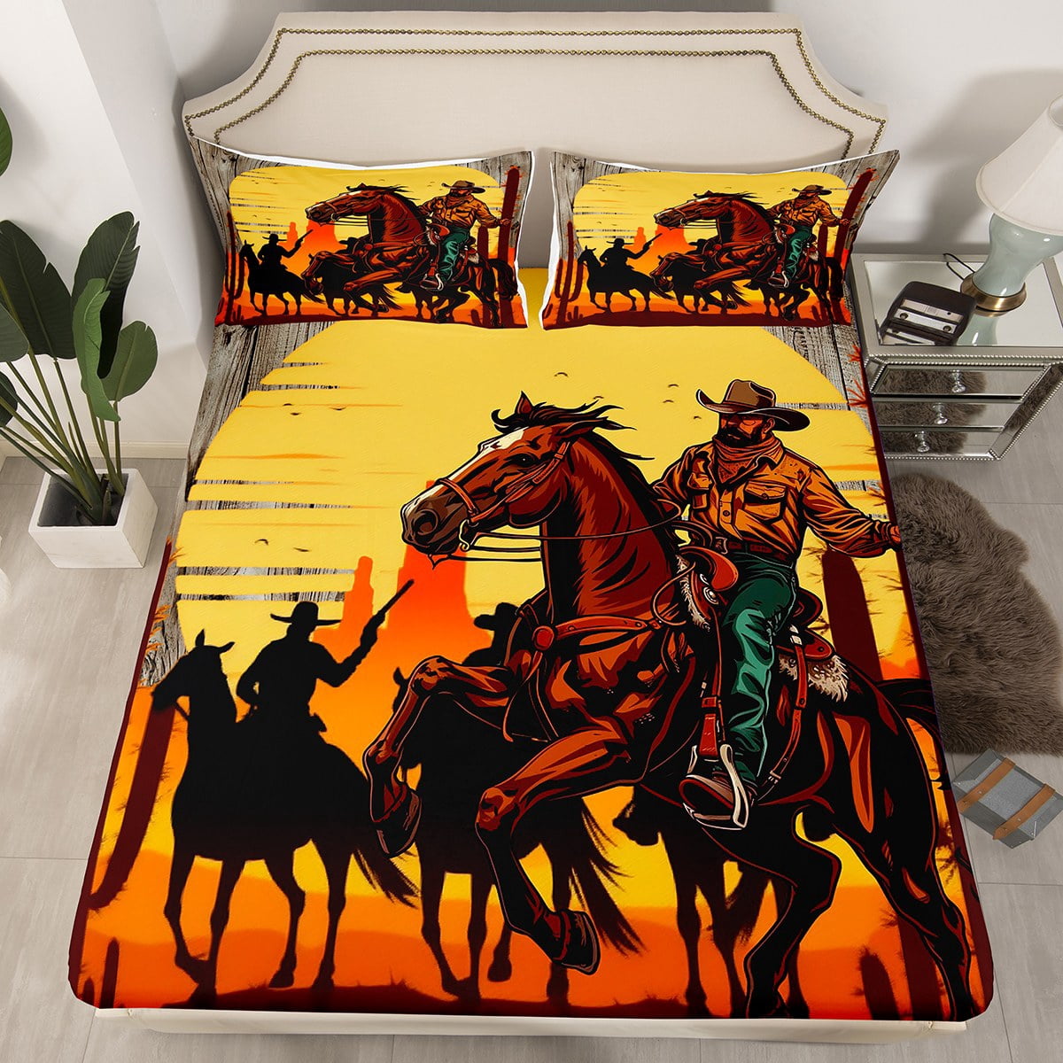 Cowboy Fitted Sheet Western Country Style Horse Bed Sheet Set for Kids ...