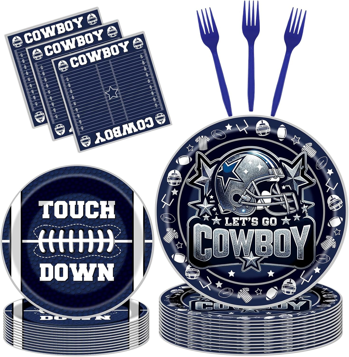 Cowboy Football Party Decorations - 96 Pcs Blue Cowboy American Rugby ...