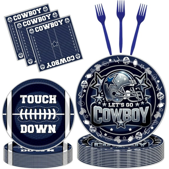 Cowboy Football Party Decorations - 96 Pcs Blue Cowboy American Rugby ...