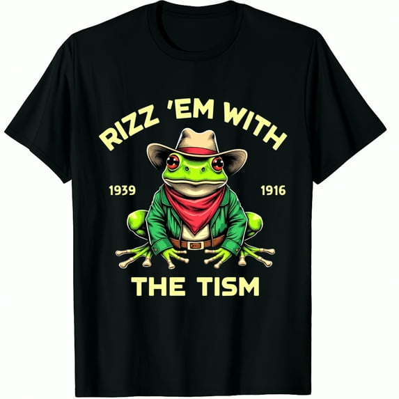 Cowboy Frog Funny Rizz Em With The Tism Meme Autistic Frog Graphic Crew ...