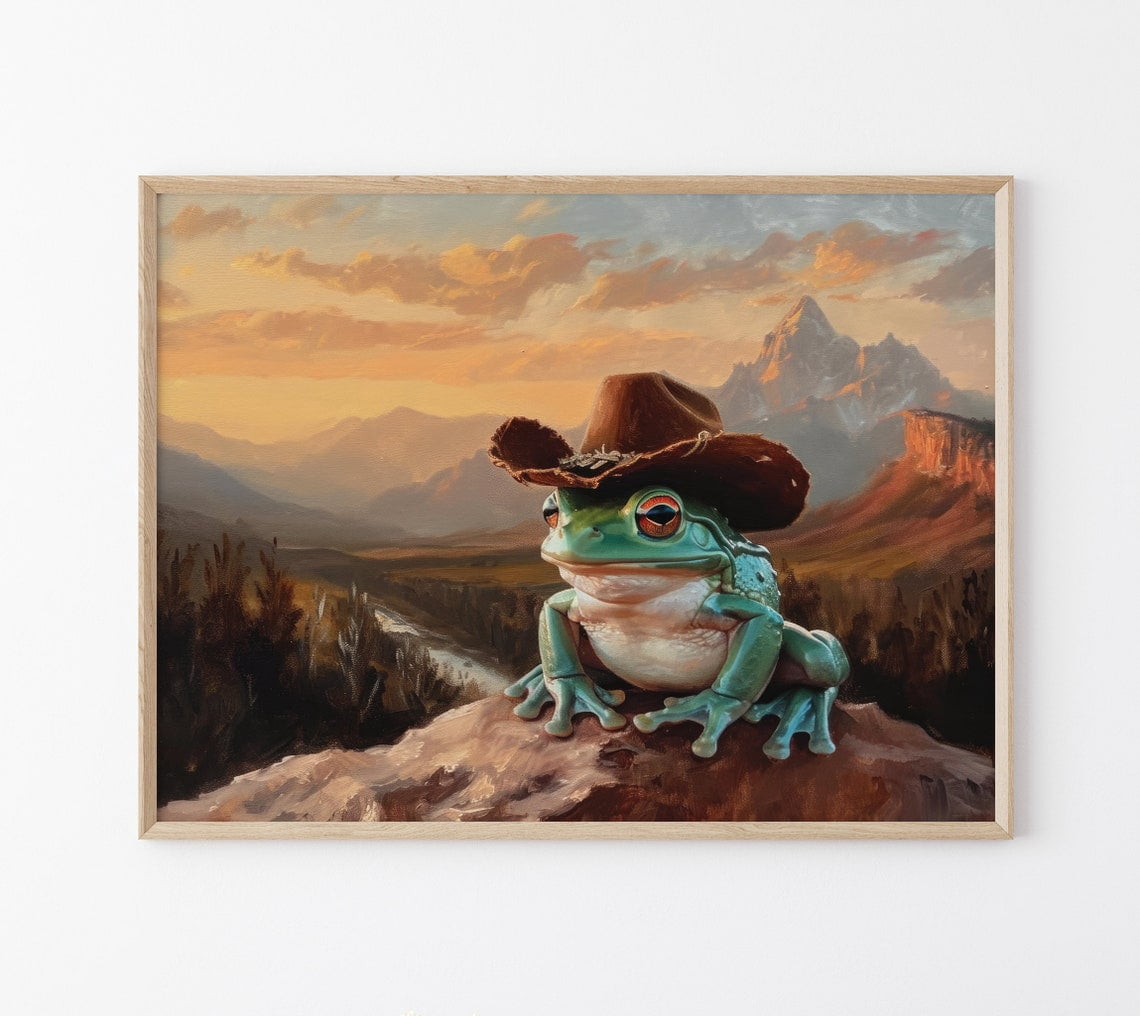 Cowboy Frog Painting Print, Vintage Western Wall Art, Trendy Wild West ...