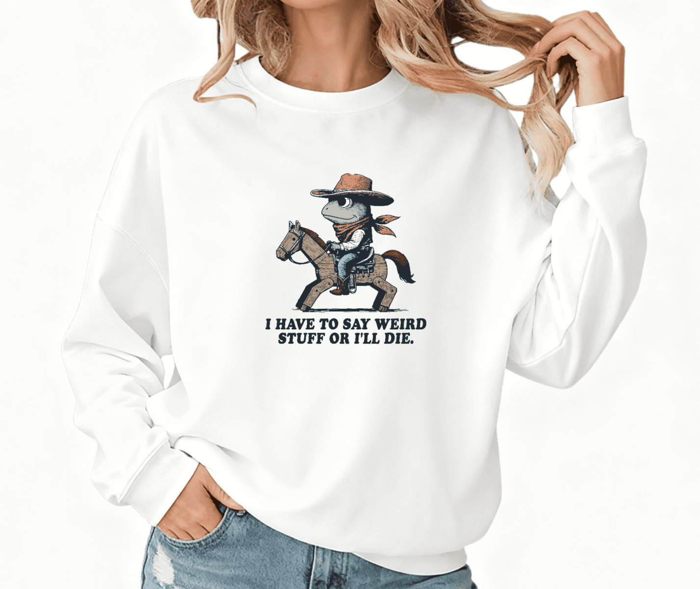 Cowboy Frog Riding Wooden Horse Print Sweatshirt Graphic Sweatshirt For ...