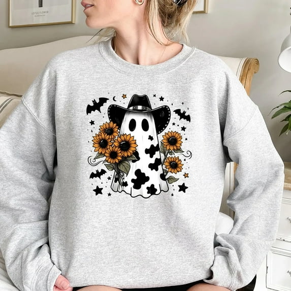 Cowboy Ghost & Sunflowers Halloween Sweatshirt – Spooky Western Fall ...