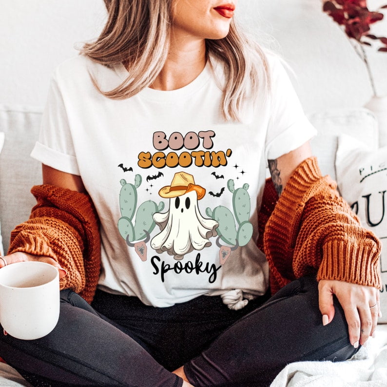 Cowboy Ghost T-Shirt, Boot Scoot Spooky Shirt, Western Halloween Ghost ...