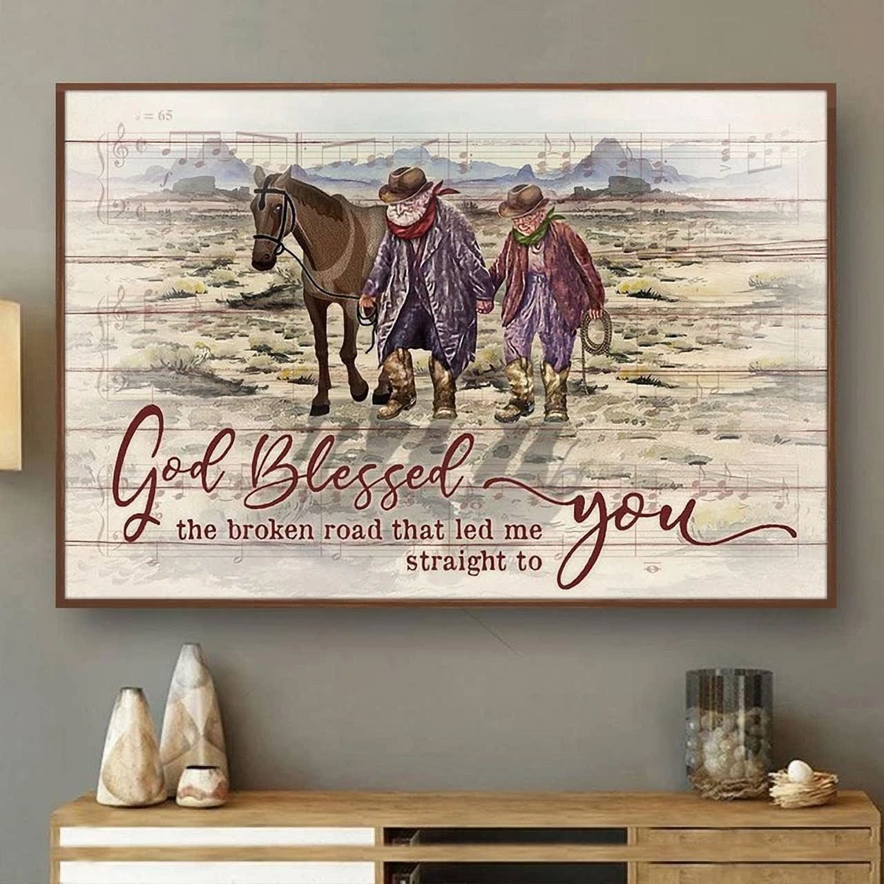 Cowboy God Bless The Broken Road NO FRAMED POSTER Home Decor, Vintage ...