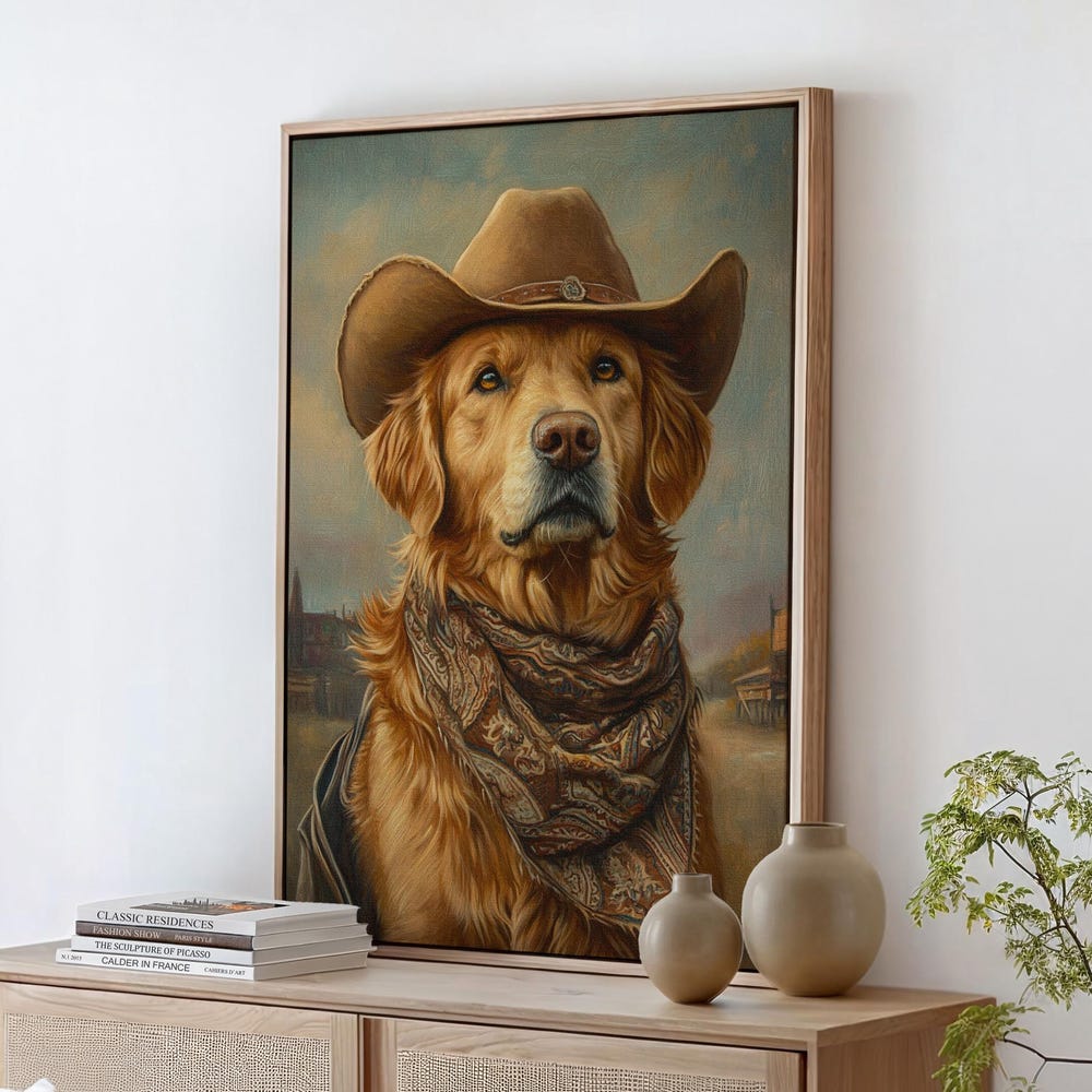 Cowboy Golden Retriever Poster Art Rustic Western Dog Decor Vintage ...