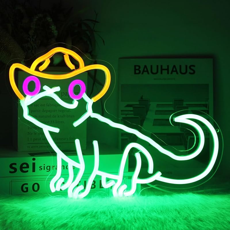 Cowboy Green Iguana Neon Sign Lizard Neon Lights Reptile with Cowboy ...