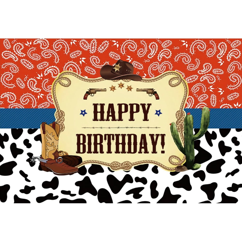 Cowboy Happy Birthday Backdrop Vintage Wooden Board Horse Guitar Hat ...