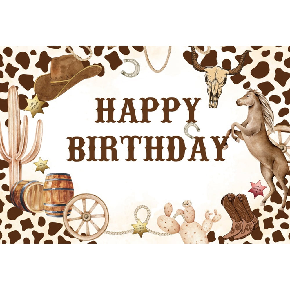 Cowboy Happy Birthday Backdrop Vintage Wooden Board Horse Guitar Hat ...