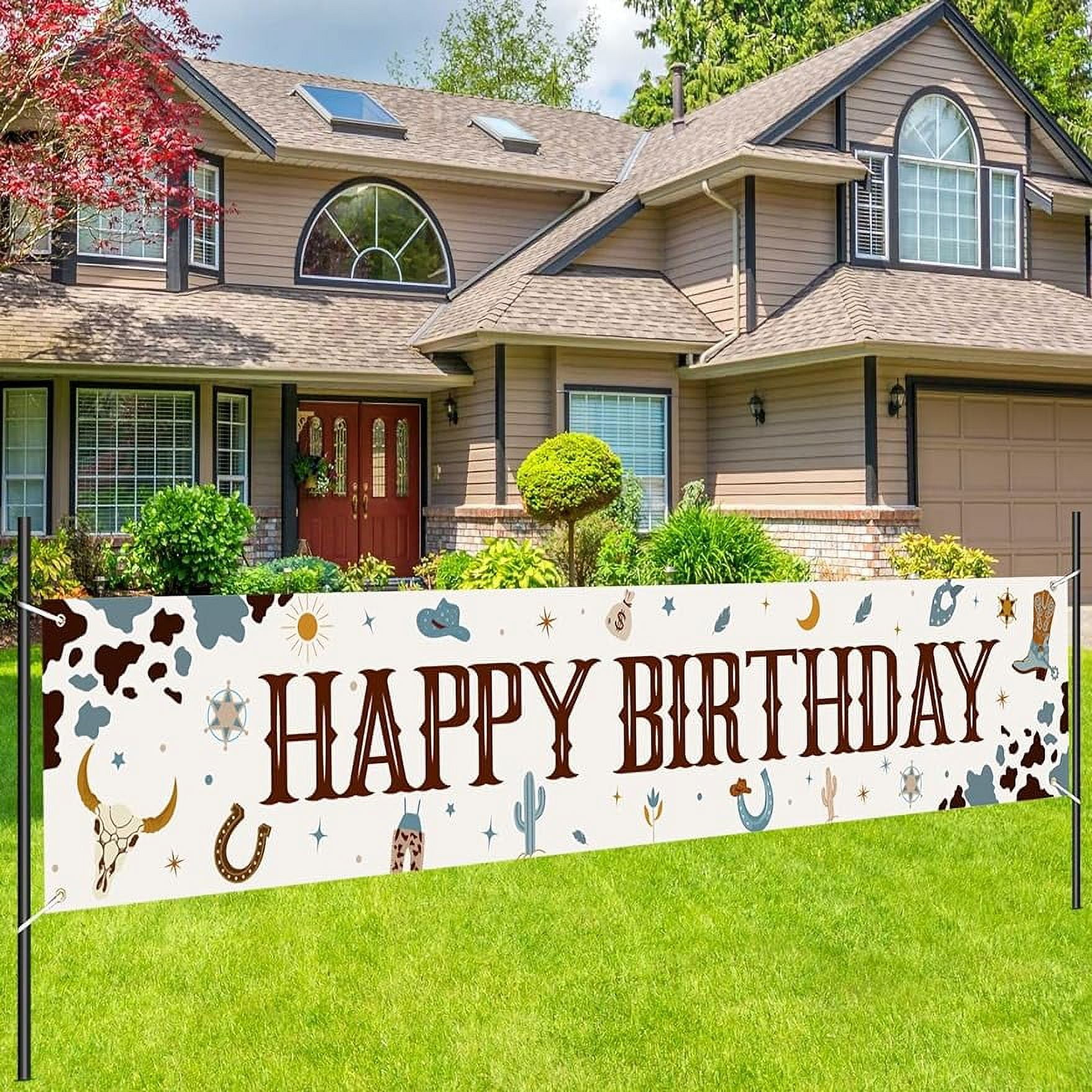 Cowboy Happy Birthday Banner, Large Western Theme Yard Sign, Wild West ...