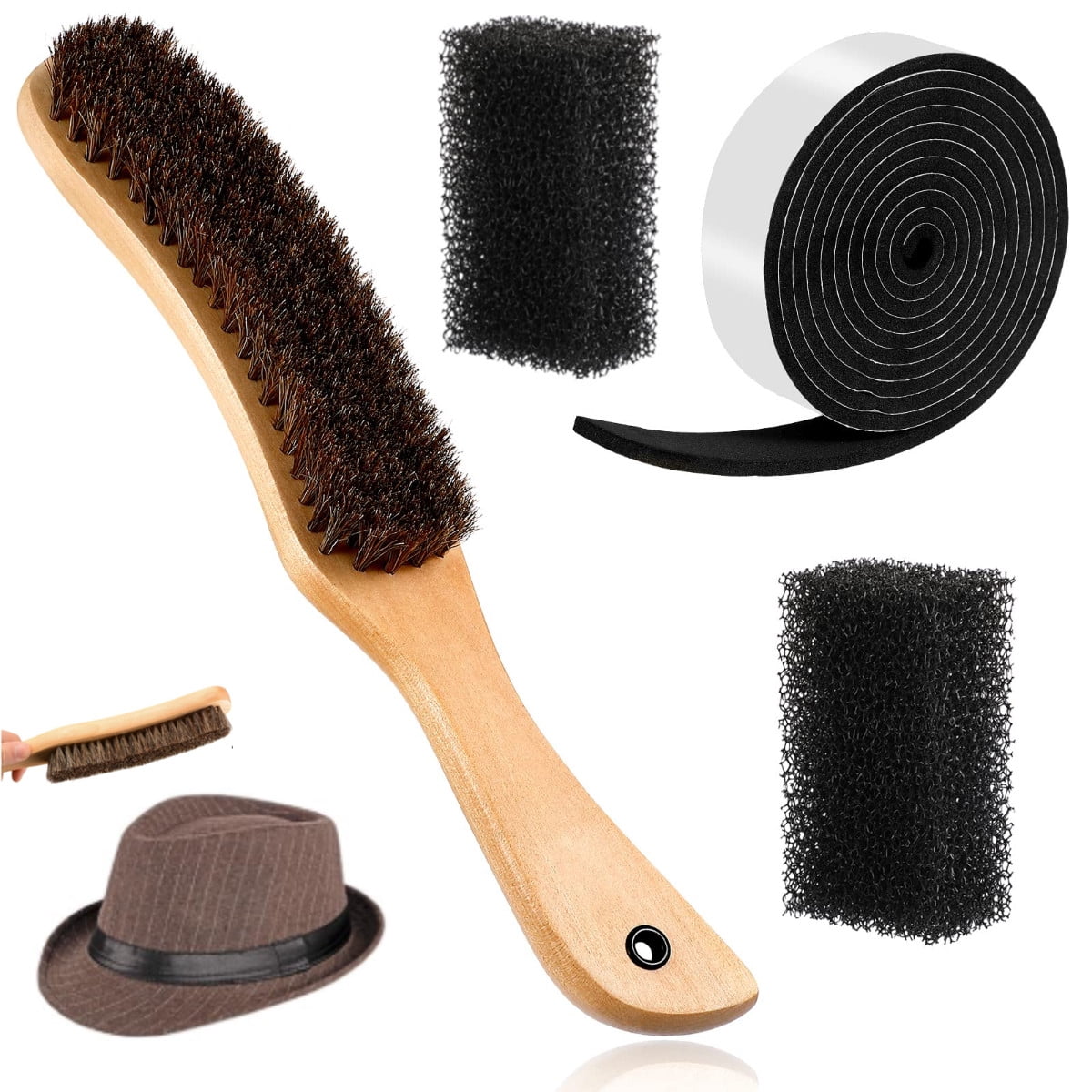 Cowboy Hat Brush, Horsehair Brush with Wood Handle for Cleaning, Lint ...