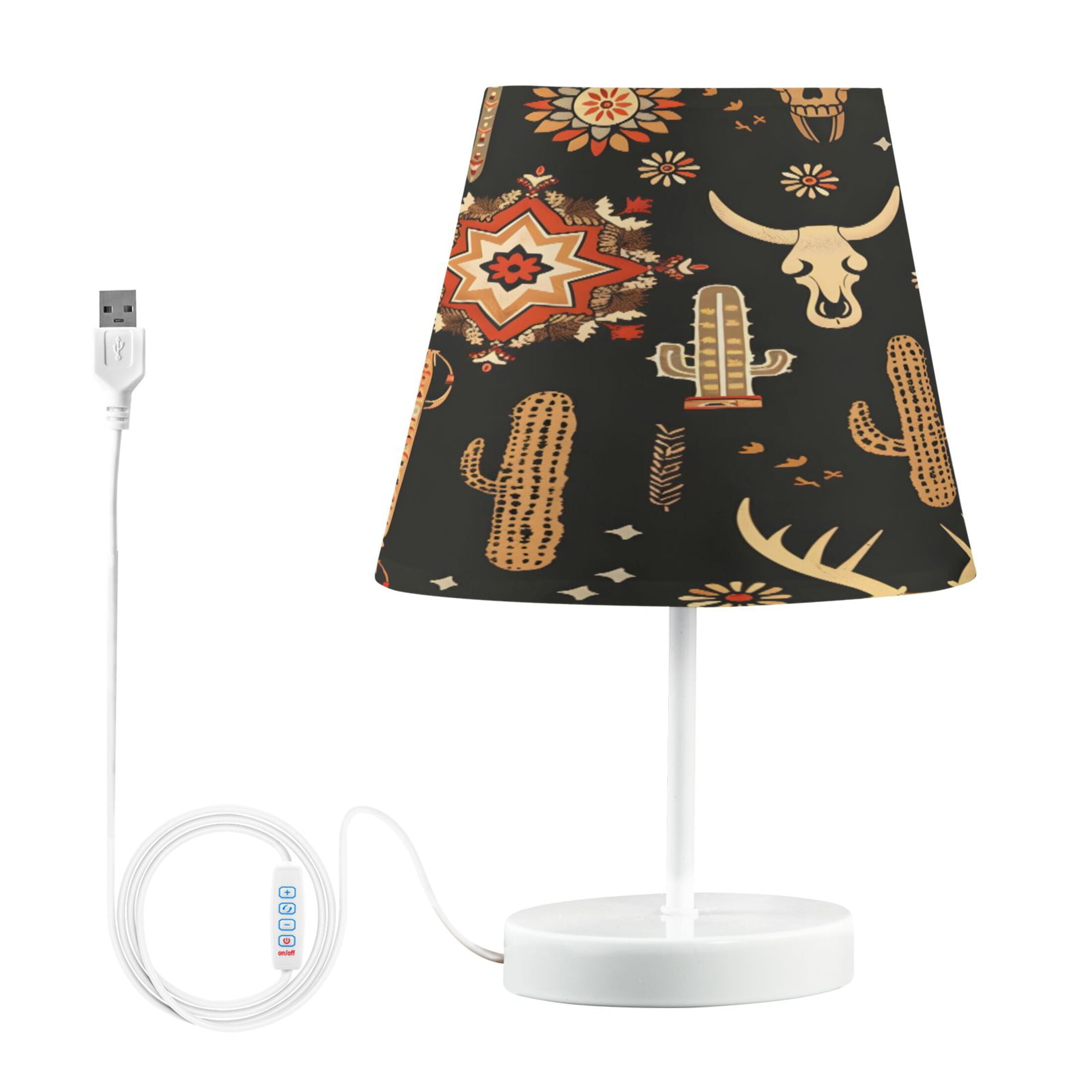 Cowboy Hat Cactus Cow Skull Desk Lamp LED Table Nightstand Lamps with 3 ...