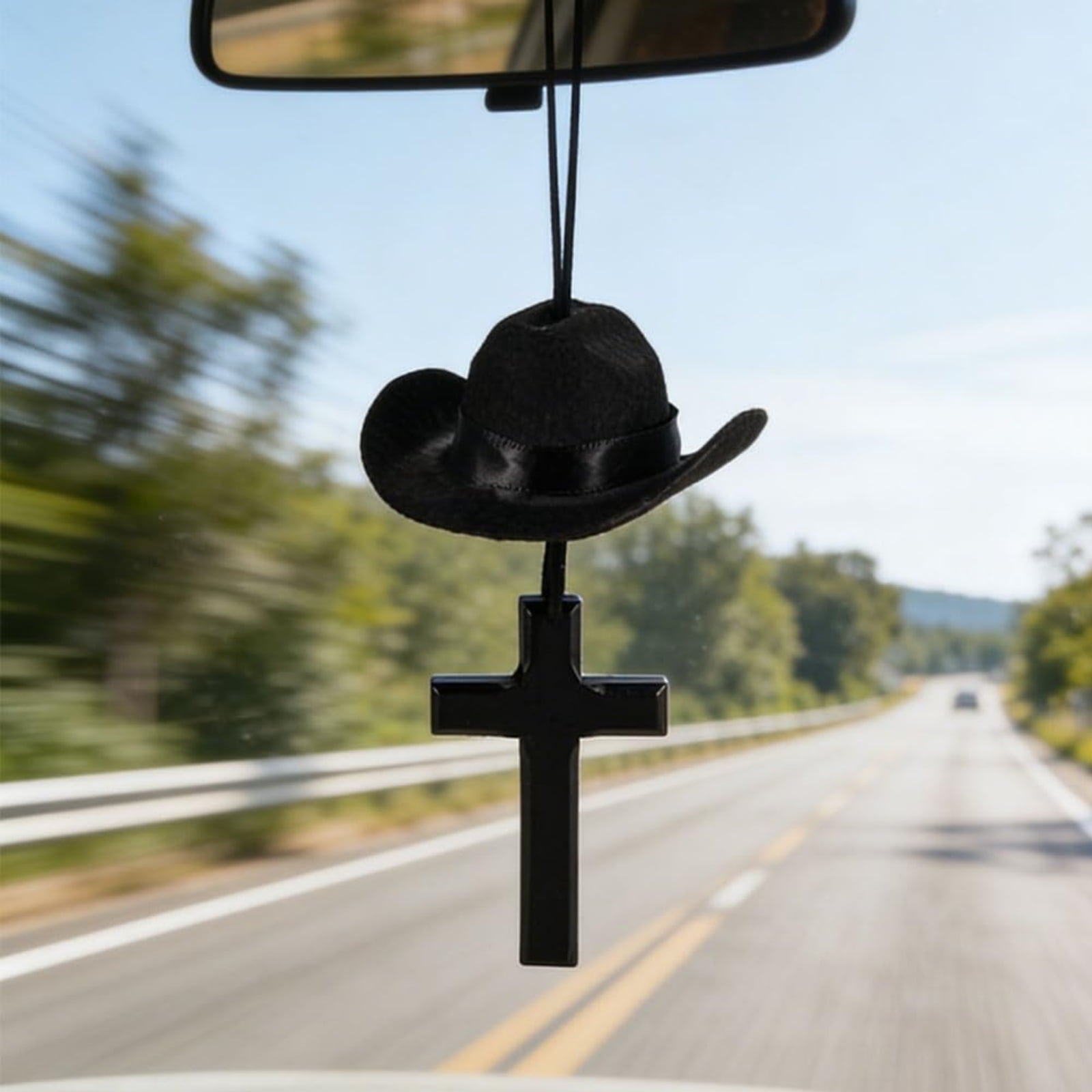 Cowboy Hat Car Charm, Cowboy Hat for Car Mirror Hanging with Cross ...
