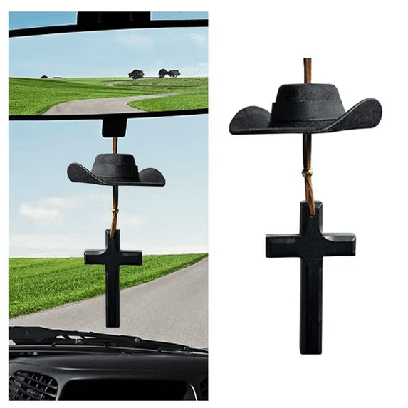 Cowboy Hat Car Charm,Cowboy Hat for Car Mirror Hanging with Cross ...