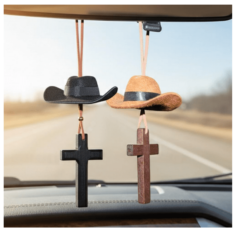 Cowboy Hat Car Charm, Rearview Mirror Felt Western Cowgirl Style ...