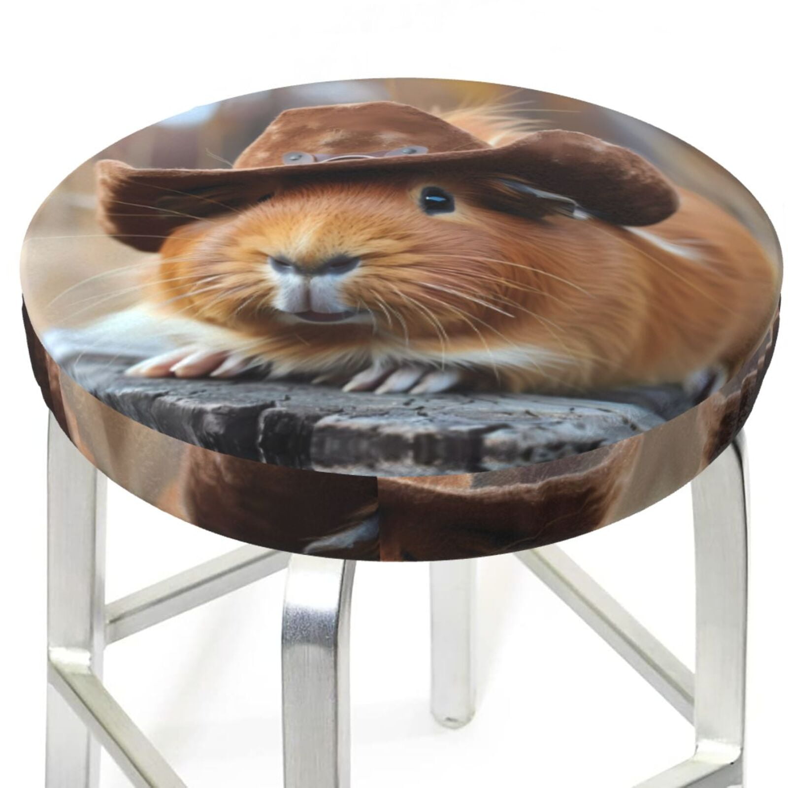Cowboy Hat Guinea Pig Round Bar Stool Covers, Soft Velvet Bar Stool ...