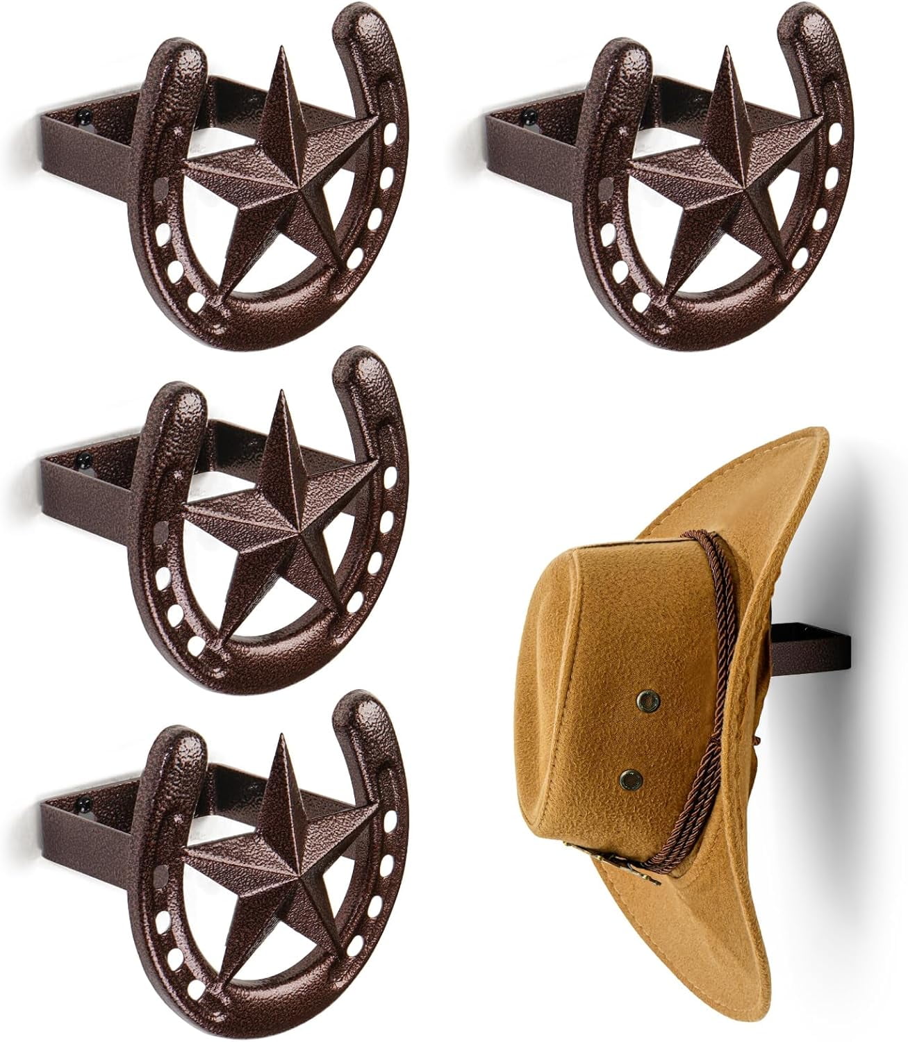 Cowboy Hat Hanger Wall Mount, 4-Pack Metal Horseshoe Hooks, Western ...