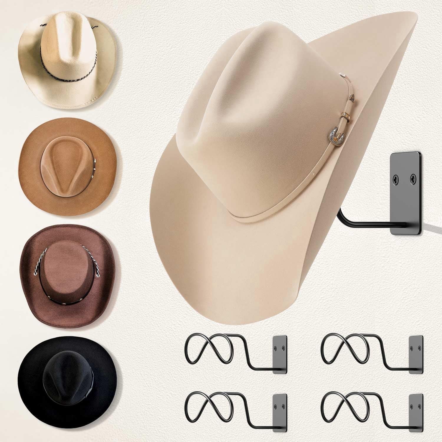 Cowboy Hat Holder, (4 Pack) Cowboy Hat Rack for Wall Mount, Metal Hat ...