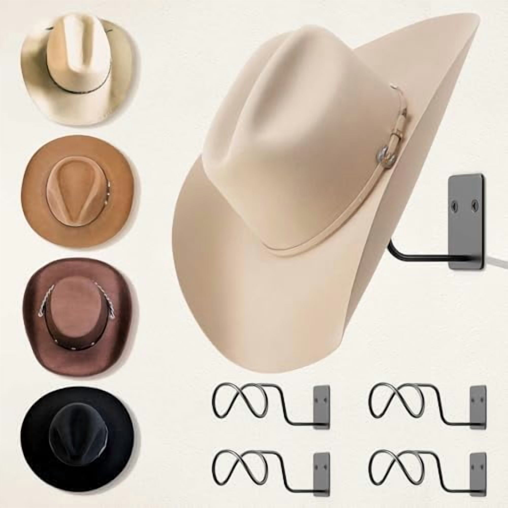 Cowboy Hat Holder, (4 Pack) Cowboy Hat Rack for Wall Mount, Metal Hat ...