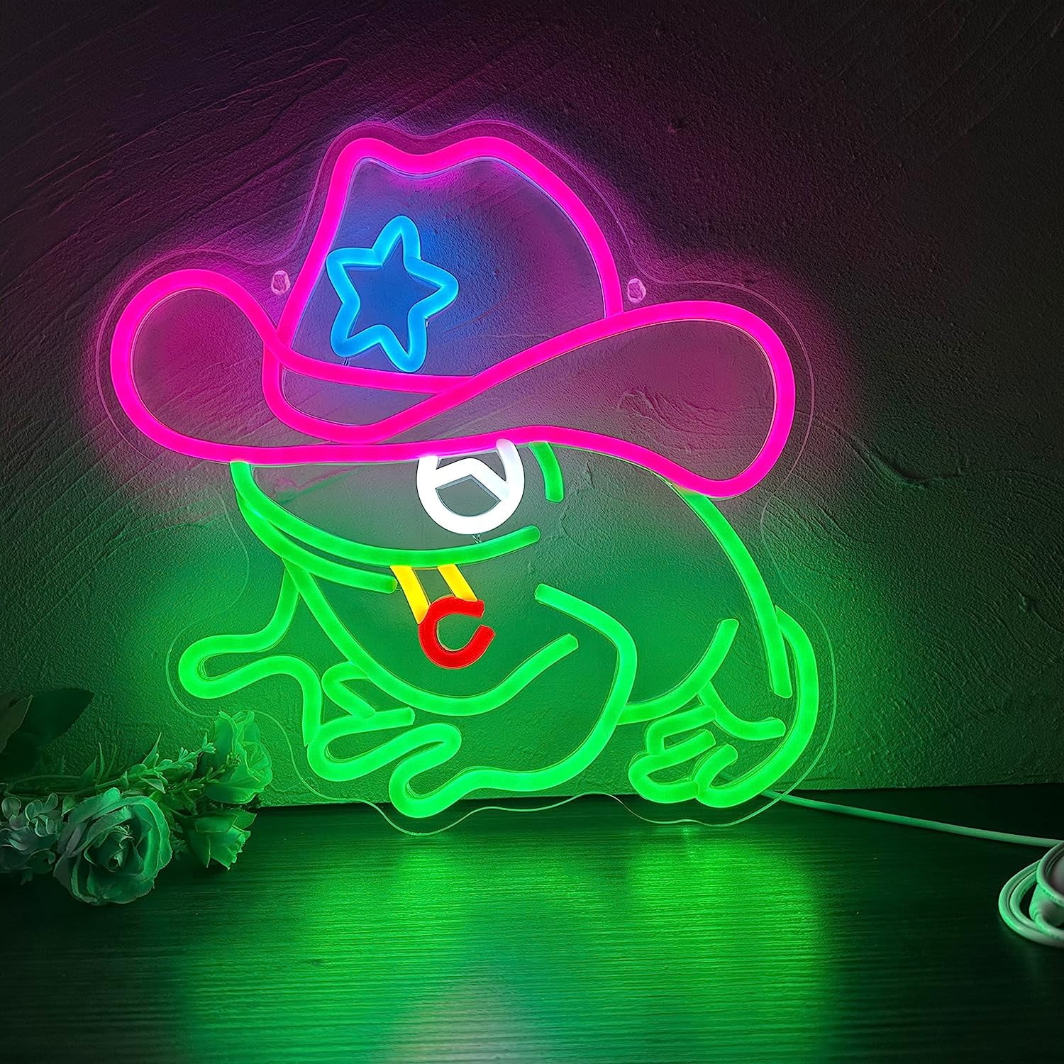 Cowboy Hat Neon Signs for Wall Decor, 15.8"x 15.8" Dimmable Frog Funny ...