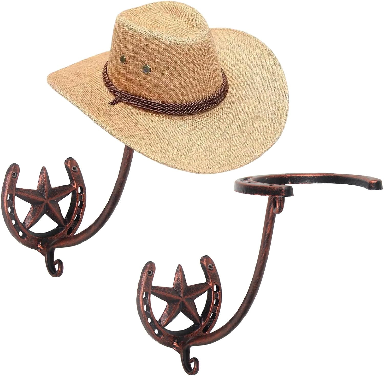 Cowboy Hat Rack, 2 Pack Rustic Metal Cowboy Hat Holder Wall Mount with ...