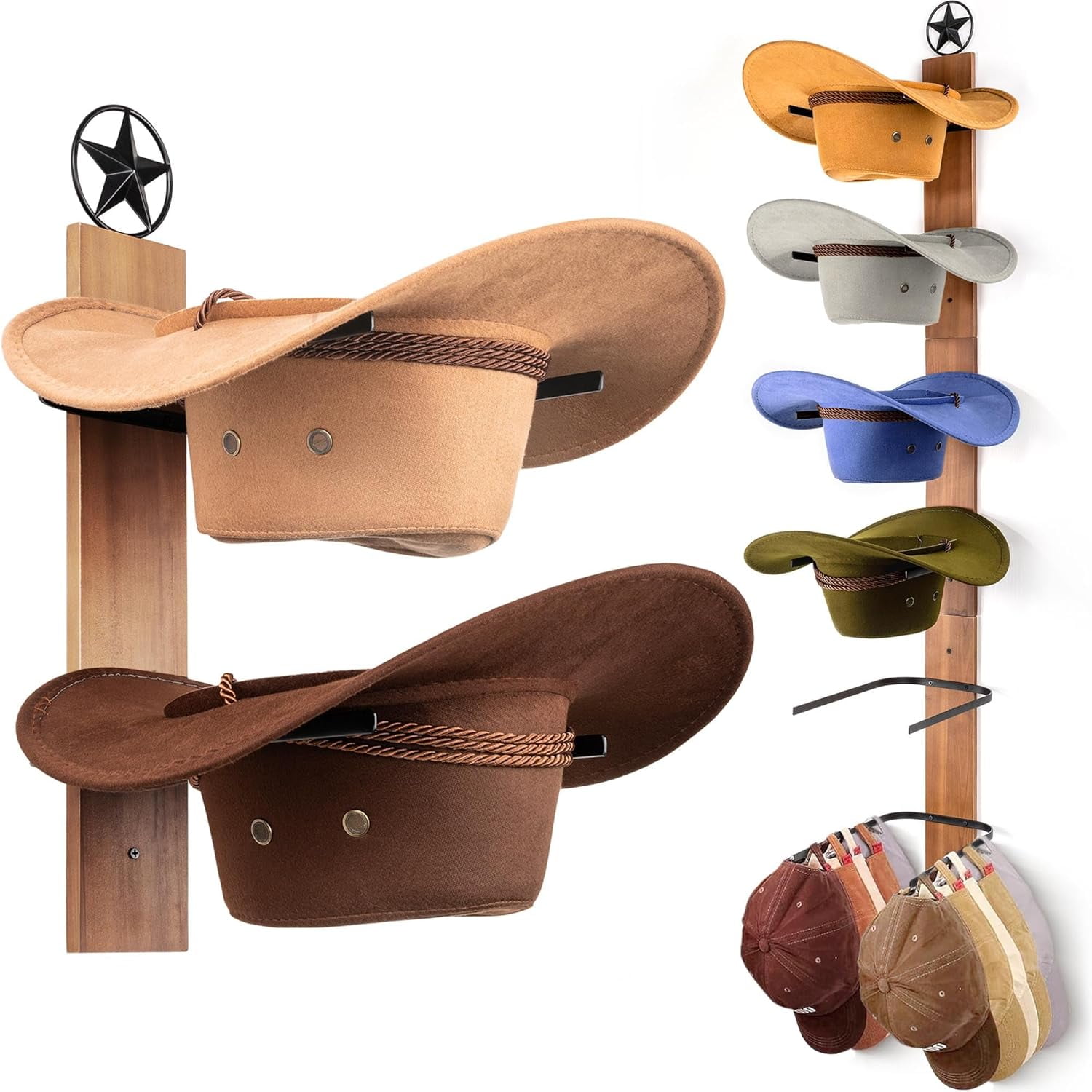 Cowboy Hat Rack Holder for Wall 6 Pack Cowboy Hat Rack for Wall Mount ...