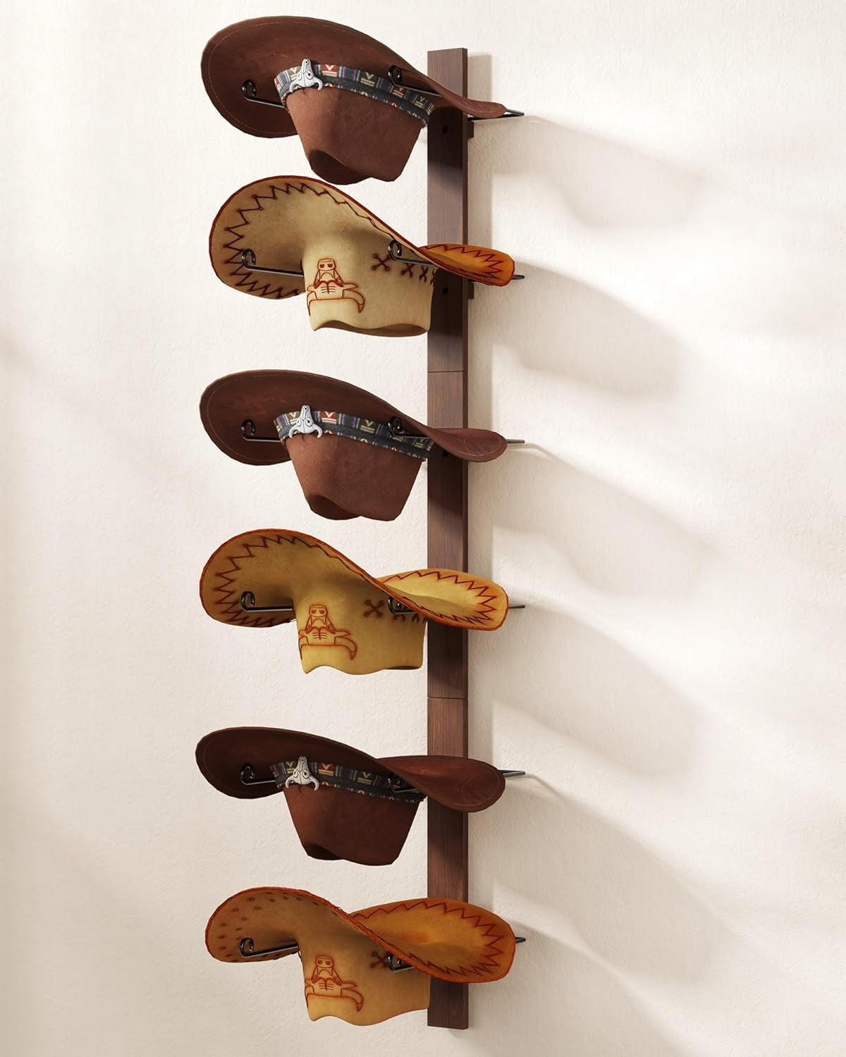 Cowboy Hat Rack for Wall – 3-Piece Western Hat Holder, Rustic Wooden ...