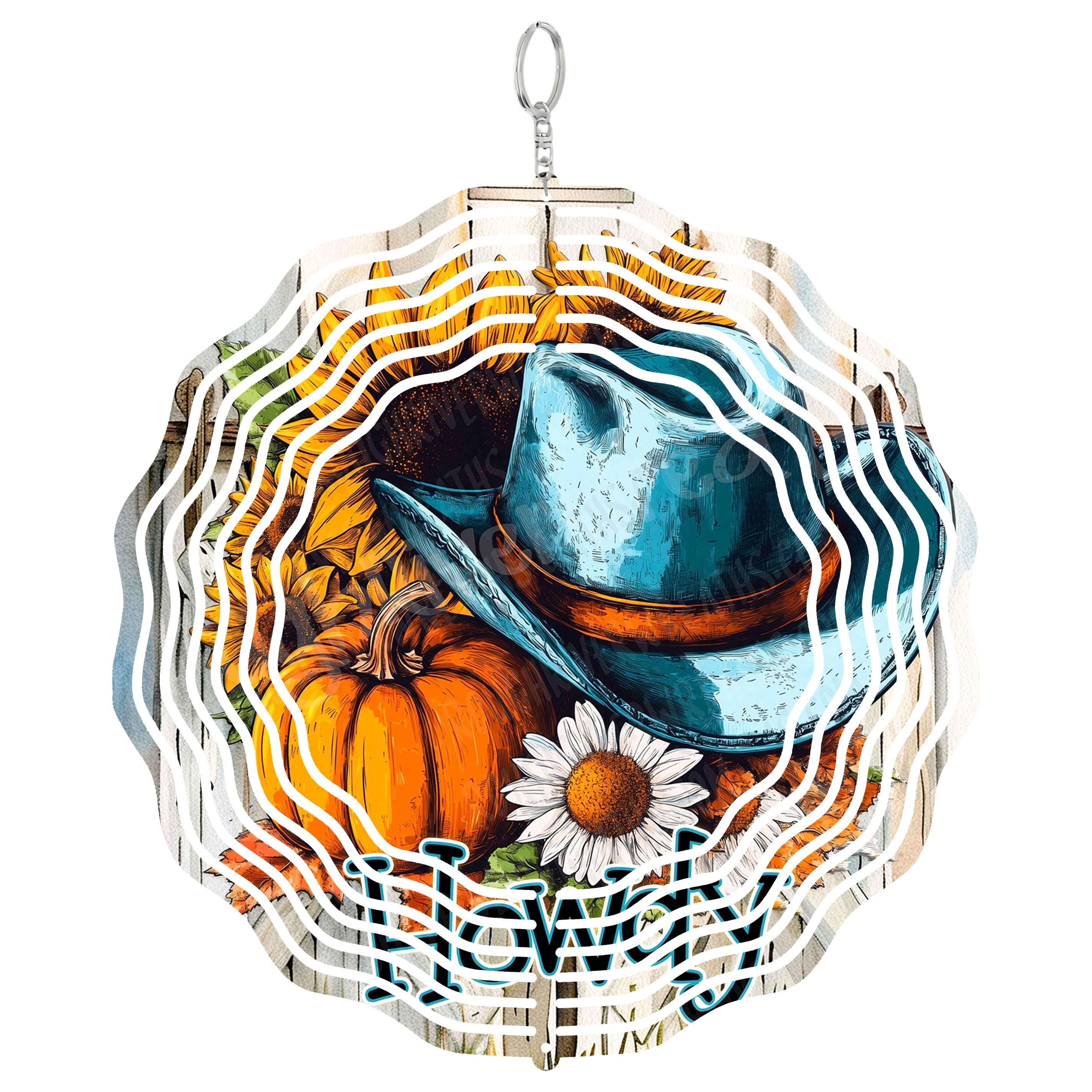 Cowboy Hat Wind Spinner Metal Outdoor Decor Western Fall Teal Orange ...