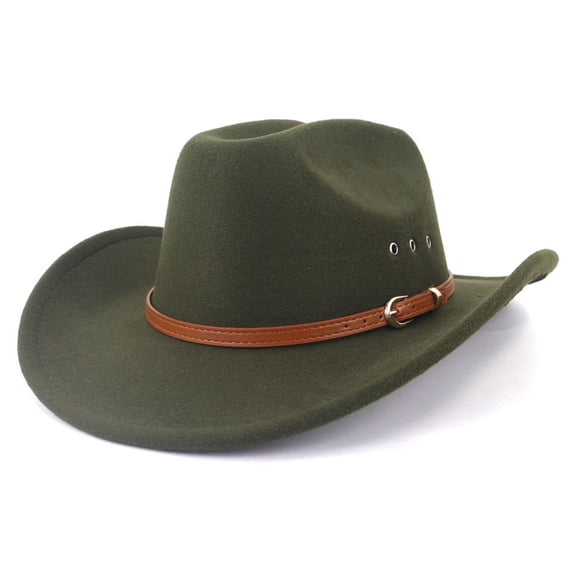 Mens Womens Cowboy Hat Vintage Wide Brim Hat with Belt Buckle ...
